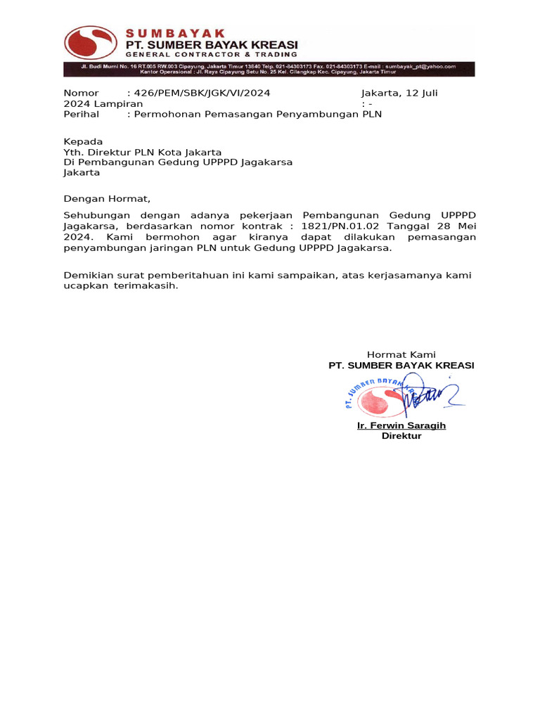 Surat Permohonan Pemasangan Penyambungan Pdam | PDF