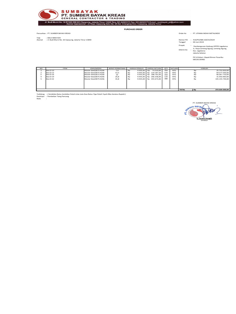 Purchase Order: Total 272.020.300,00 RP | PDF