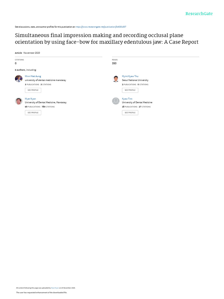 Simultaneous Final Impression Making and Recording Occlusal Plane ...