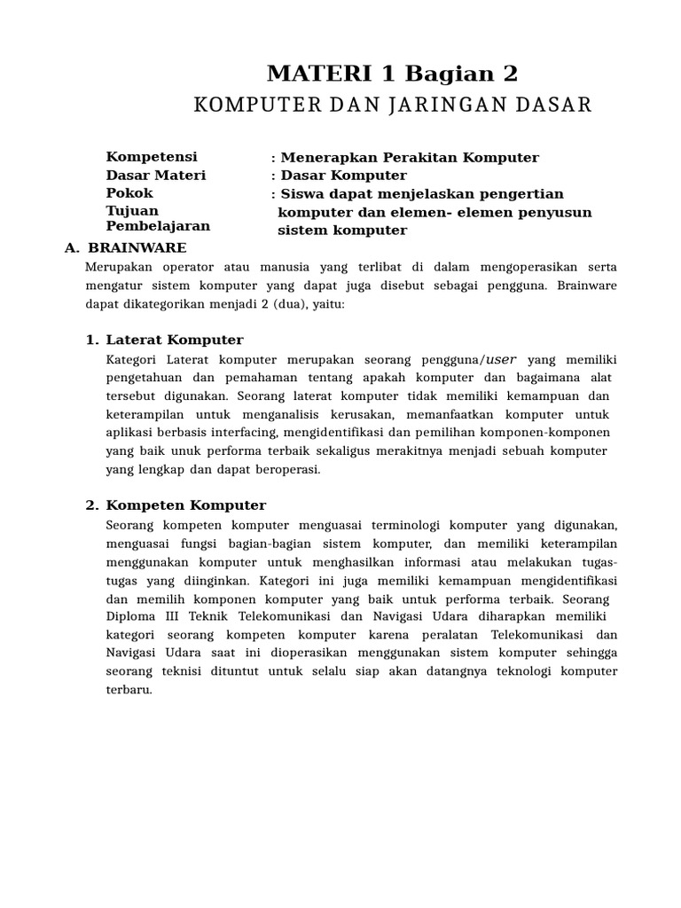 Materi 1 Bagian 2 Brainware Dan Software | PDF