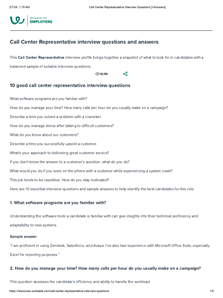 Call Center Representative Interview Questions (+answers) | PDF
