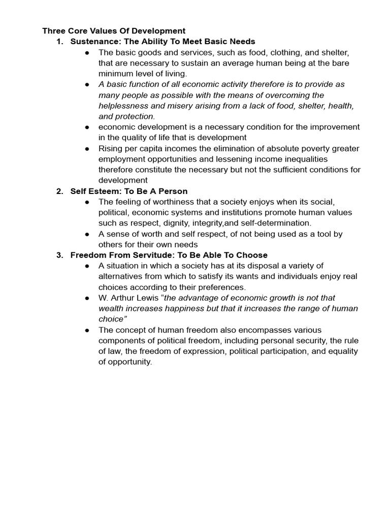 Three Core Values Of Development | PDF