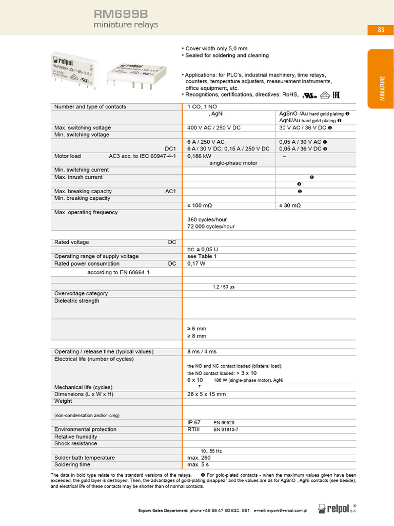 Relpol rm699bv Datasheets | PDF