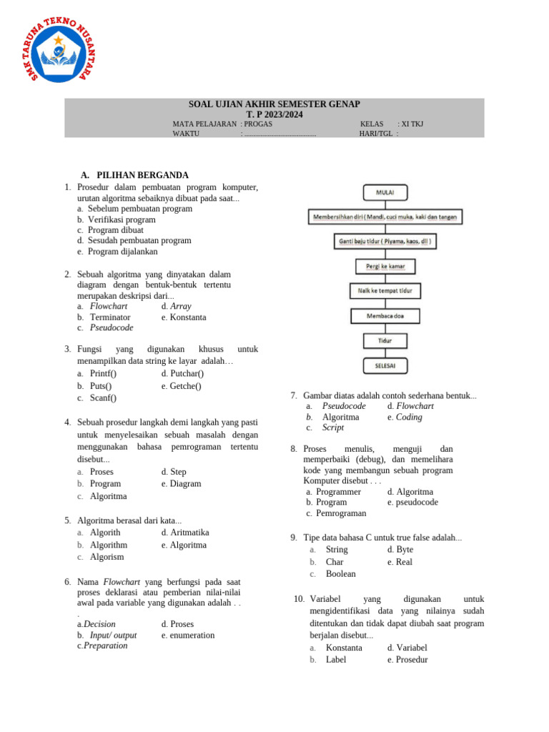 Soal Uas Genap Progdas 2024 | PDF
