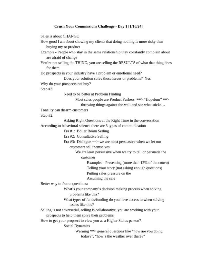 NEPQ Crushing Your Commision Notes | PDF