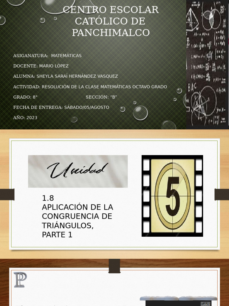 Presentación U5 1.8 Aplicación de Congruencia de Triángulos | PDF