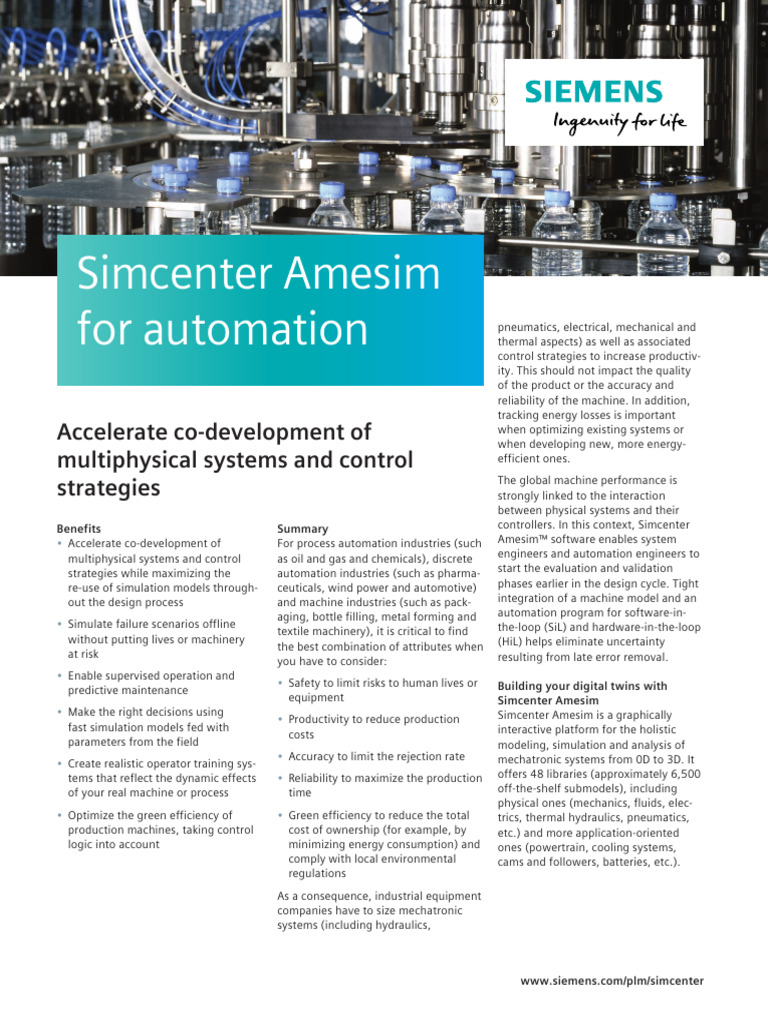 Siemens PLM Simcenter Amesim For Automation - Fact Sheet | PDF
