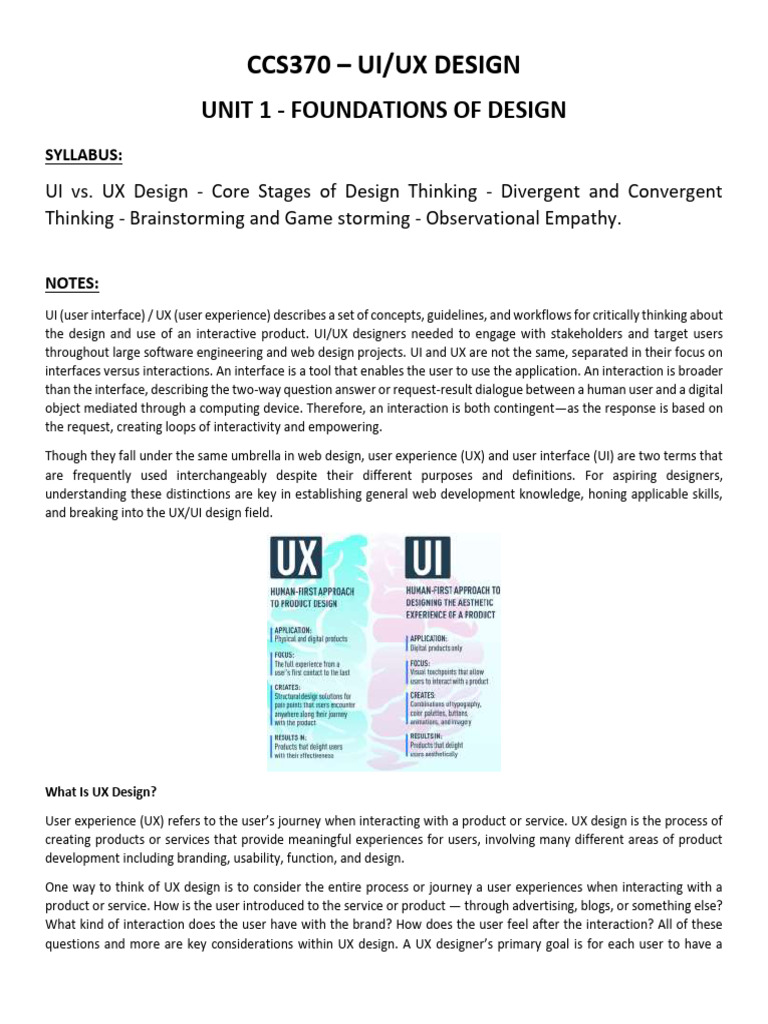Ccs370 - Ui Ux Design - Unit 1 | PDF Ccs370 - Ui Ux Design - Unit 1 | PDF