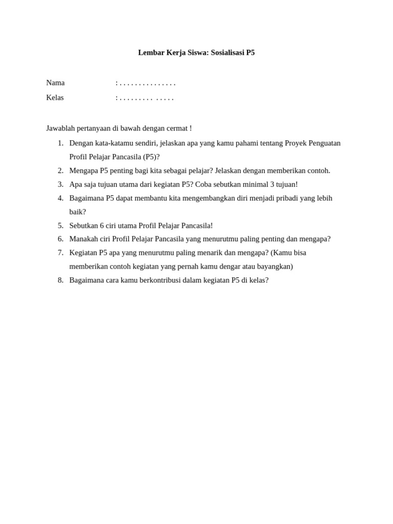 Lembar Kerja Siswa P5 | PDF