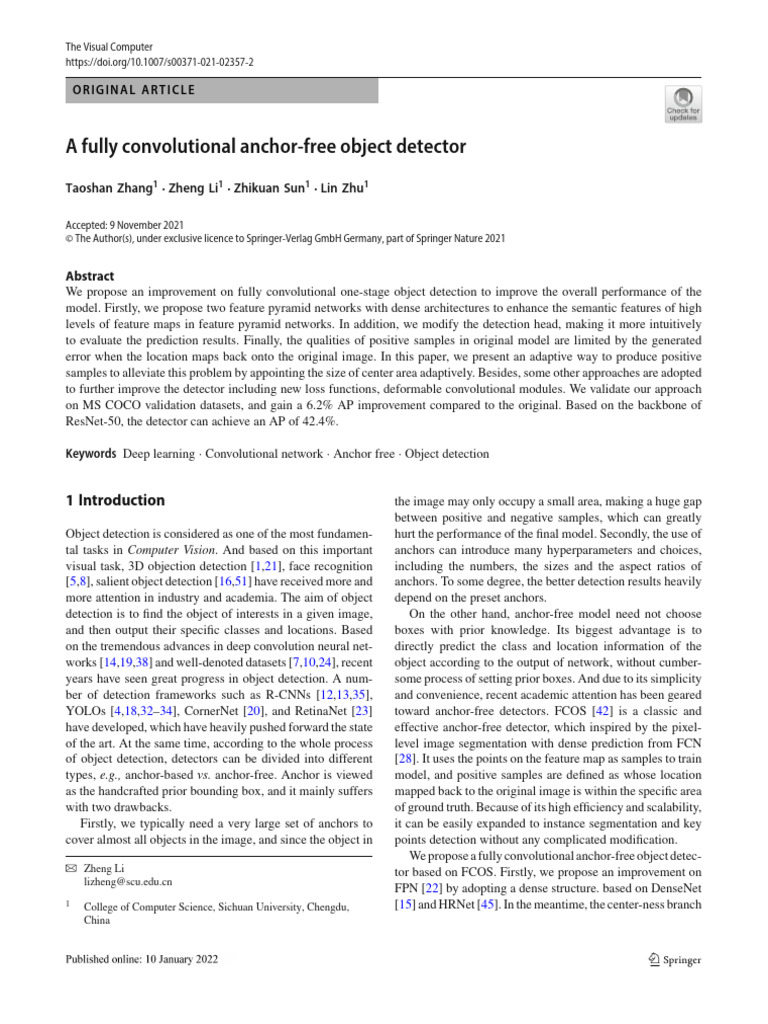 A Fully Convolutional Anchor-Free Object Detector | PDF
