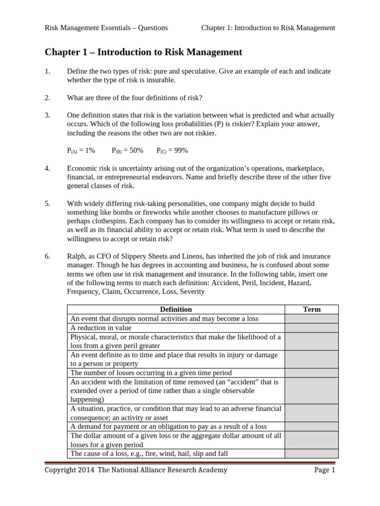 Chapter 1 - Introduction To Risk Management | PDF