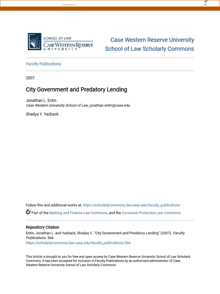 City Government and Predatory Lending City Government and Predatory ...