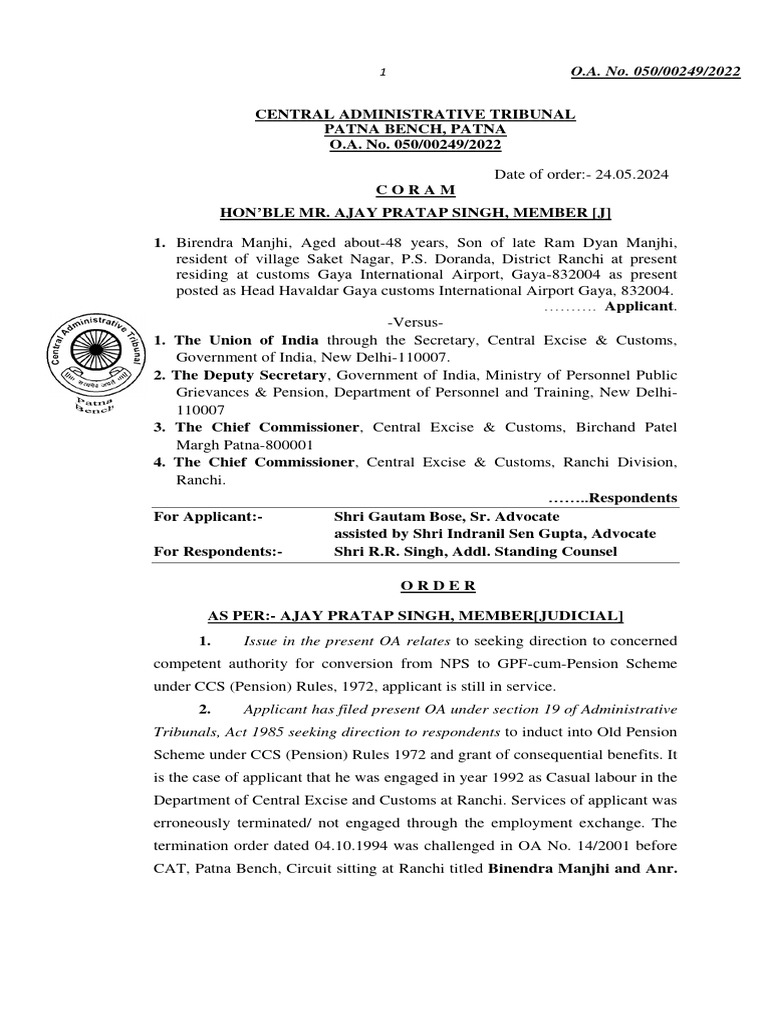 OA 249 of 2022 Ops To Nps | PDF