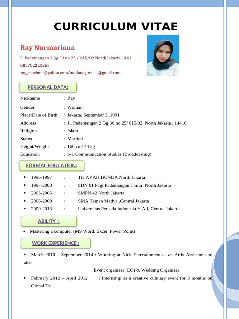 CV Ray Nurmariana | PDF