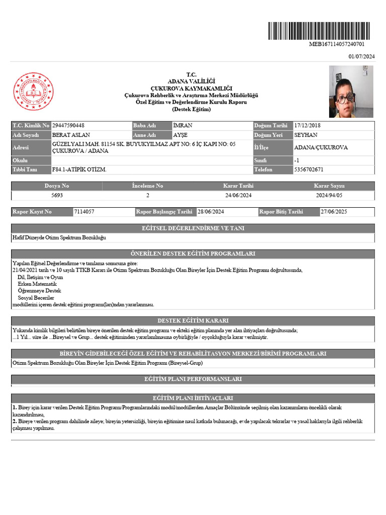 Milli Egitim Ozel Egitim Degerlendirme Kurul Raporu Destek Egitim ...