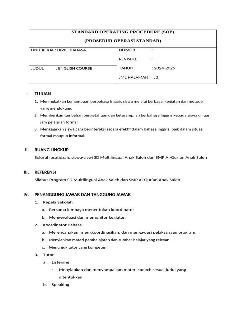 Sop English Course FJR | PDF