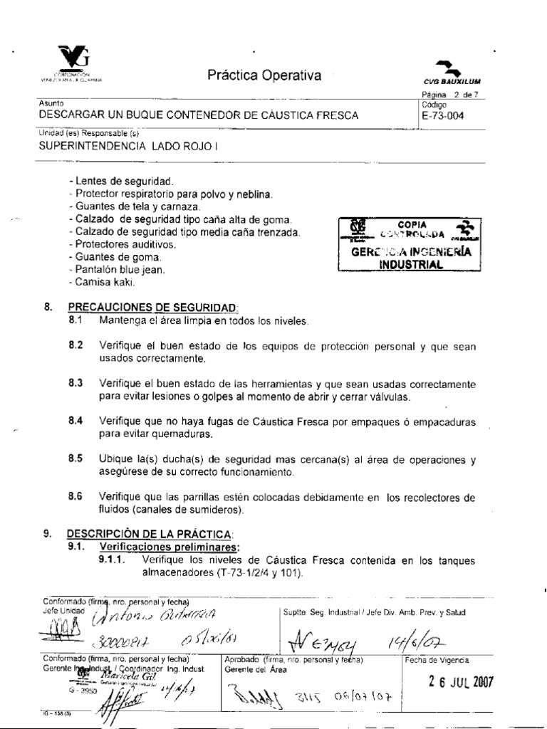 Practica Operativa Descarga de Soda. | PDF