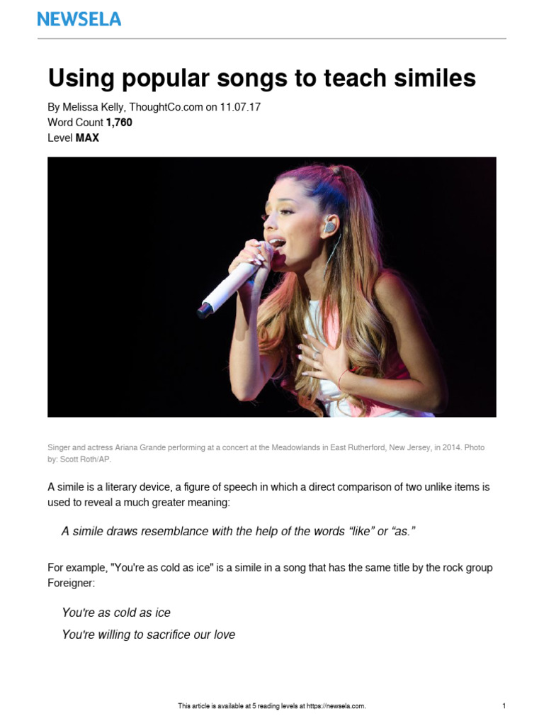 Lib Songs Teach Similes 37217 Article and Quiz | PDF