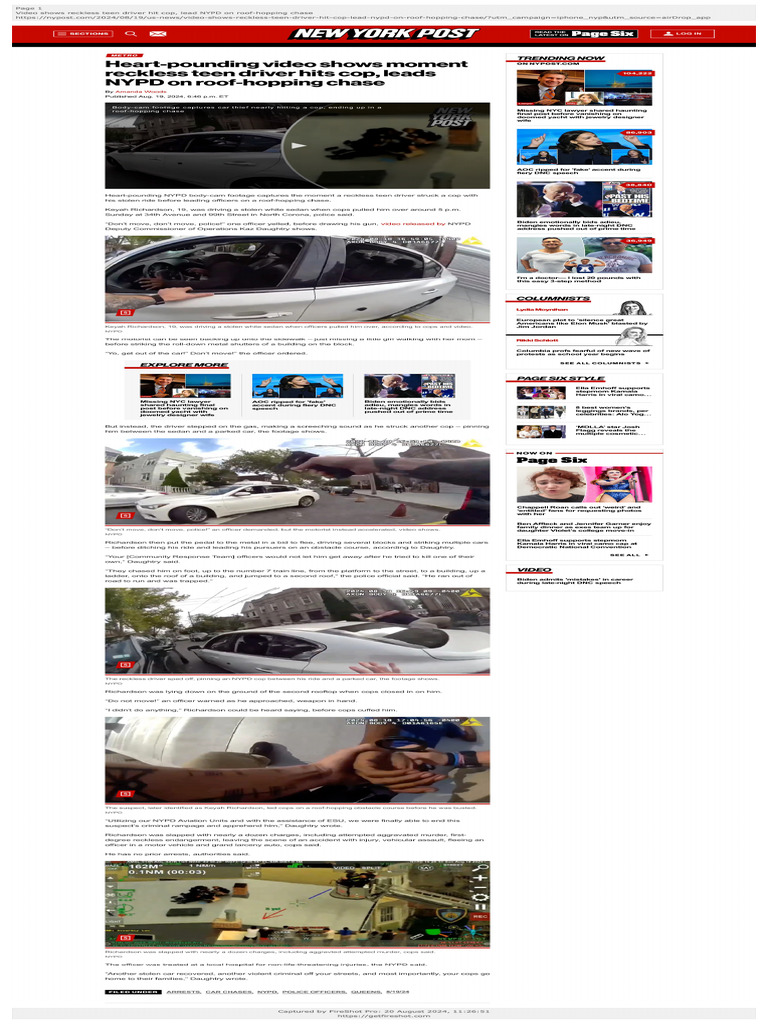Video Shows Reckless Teen Driver Hit Cop, Lead NYPD On Roof-Hopping C | PDF | Crimes | Crime ...