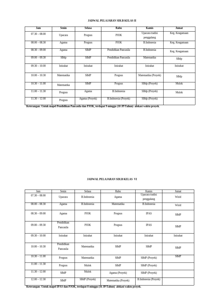 Jadwal Pelajaran KELAS 2, 6, XI, XII | PDF