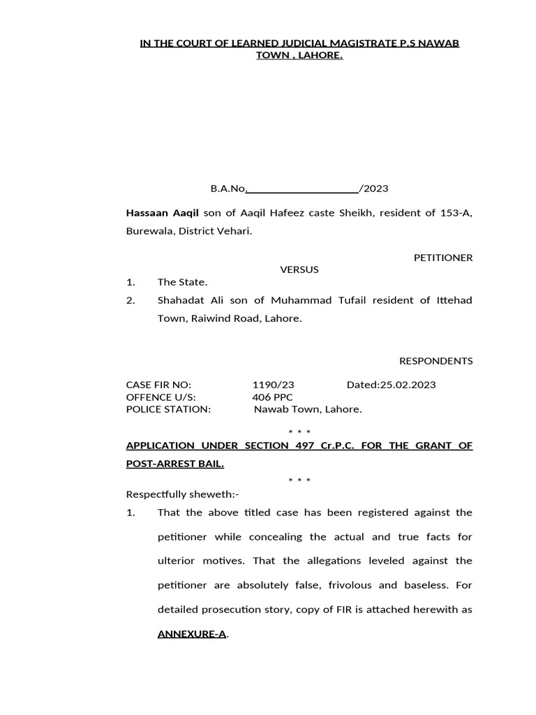 Bail Post Hassan Aqil High Court Pdf