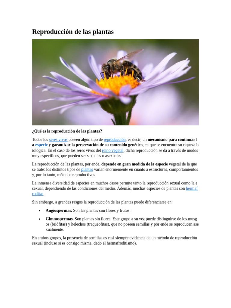 Tipos de Reproducción de las Plantas | PDF | Reproducción | Ciencia y ...