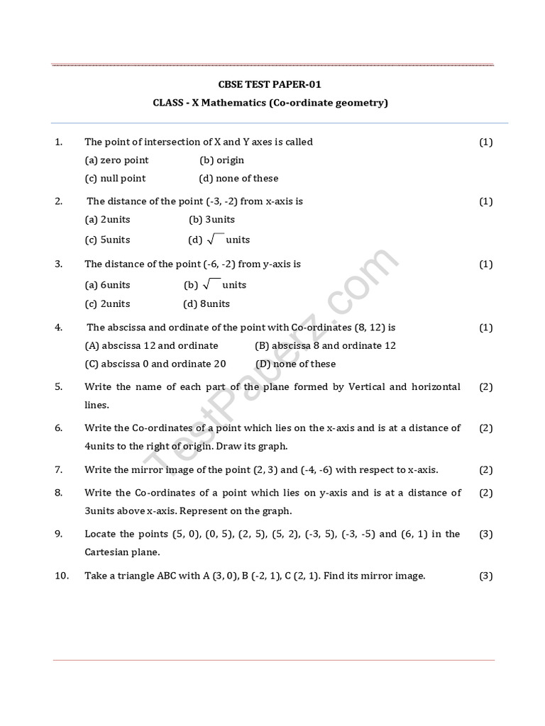 Coordinate Geometry Imp Questions Paper 1 | PDF