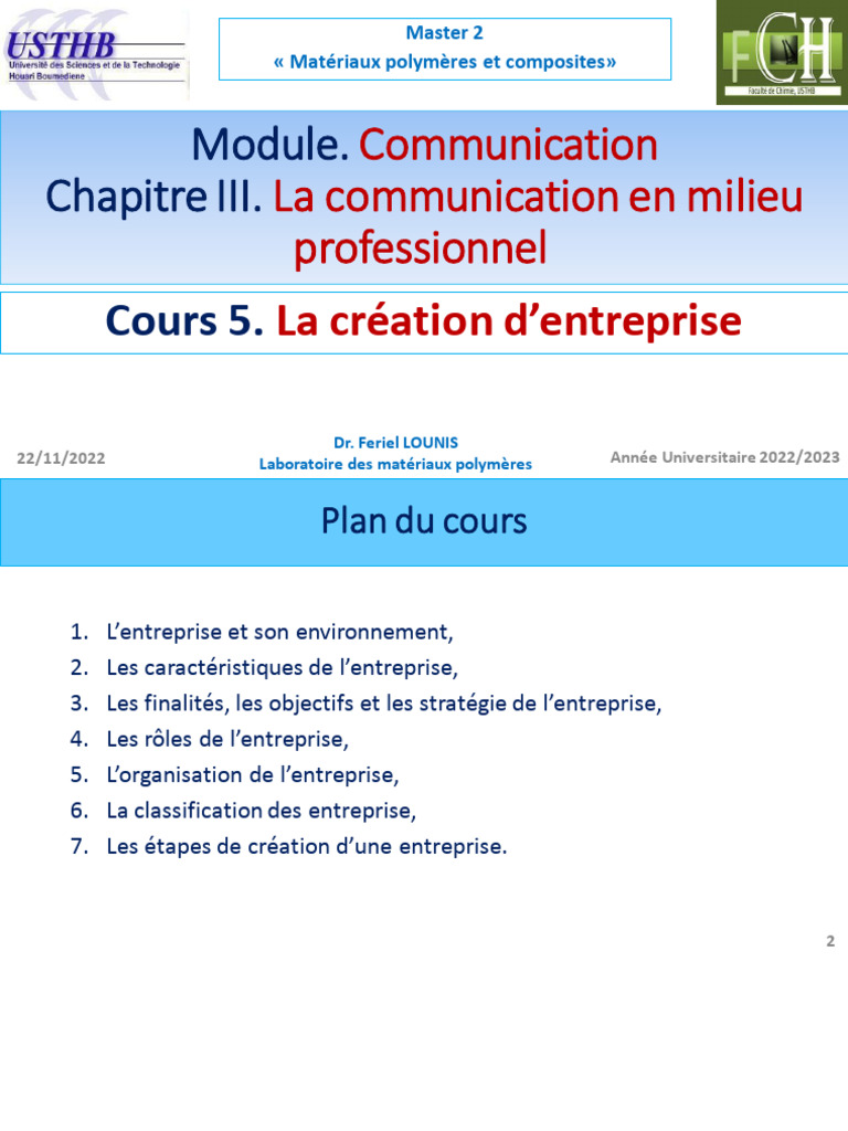 Cours 5 La Création D Entreprise Pdf