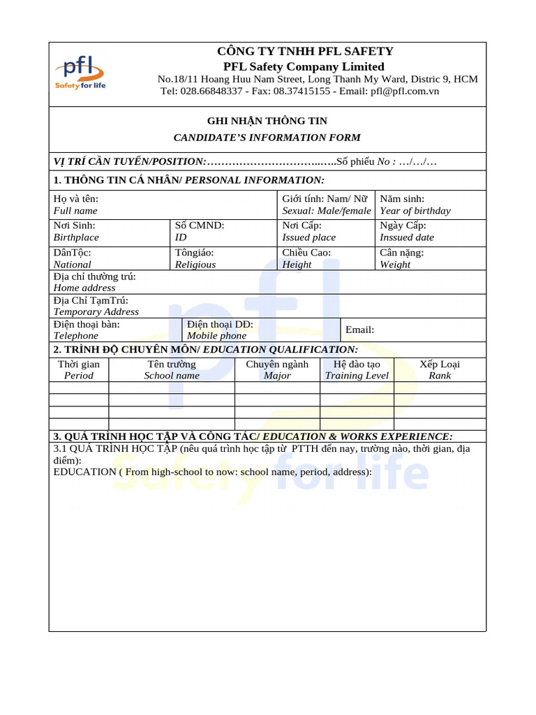 PFL Form Ghi Thông Tin PV | PDF