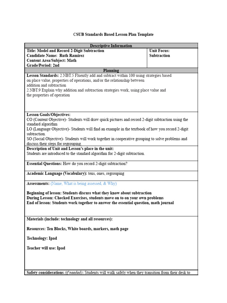 Obs 3 | PDF | Subtraction | Lesson Plan