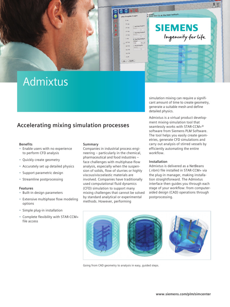 Siemens PLM STAR-CCM+ For Mixing Process Simulation (Admixtus) - Fact Sheet | PDF