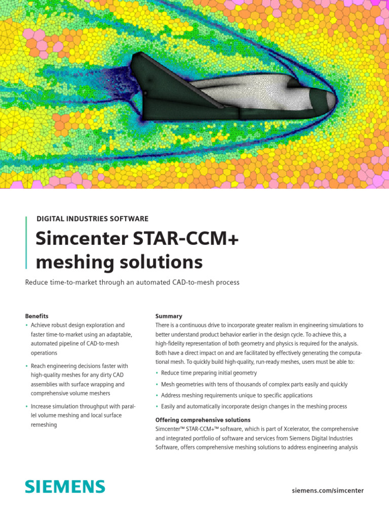 Siemens SW Simcenter STAR CCM+ Meshing Solutions Fact Sheet | PDF