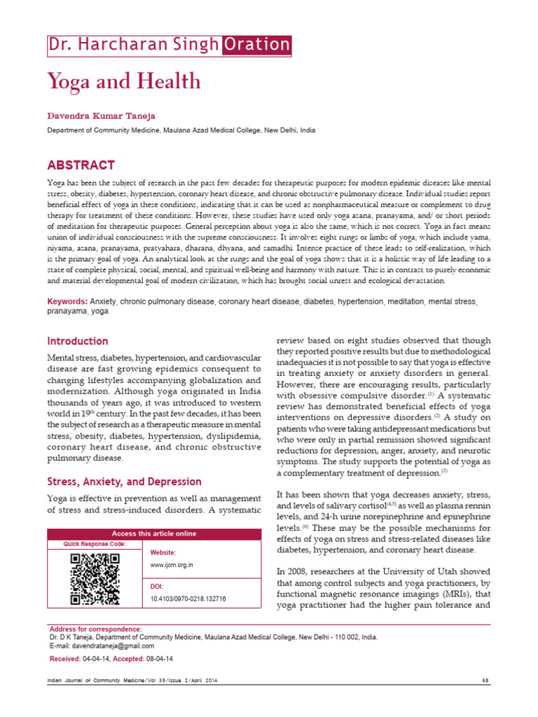 Yoga's Role in Modern Health Issues | PDF | Low Density Lipoprotein ...