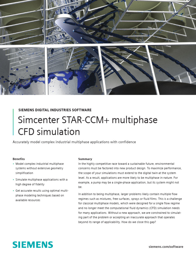 Siemens SW Simcenter STAR CCM+ Multiphase CFD Simulation Fact Sheet | PDF