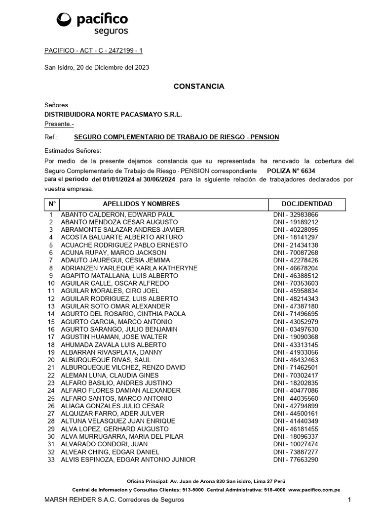 SCTR PENSIÓN - Primer Semestre 2024 | PDF