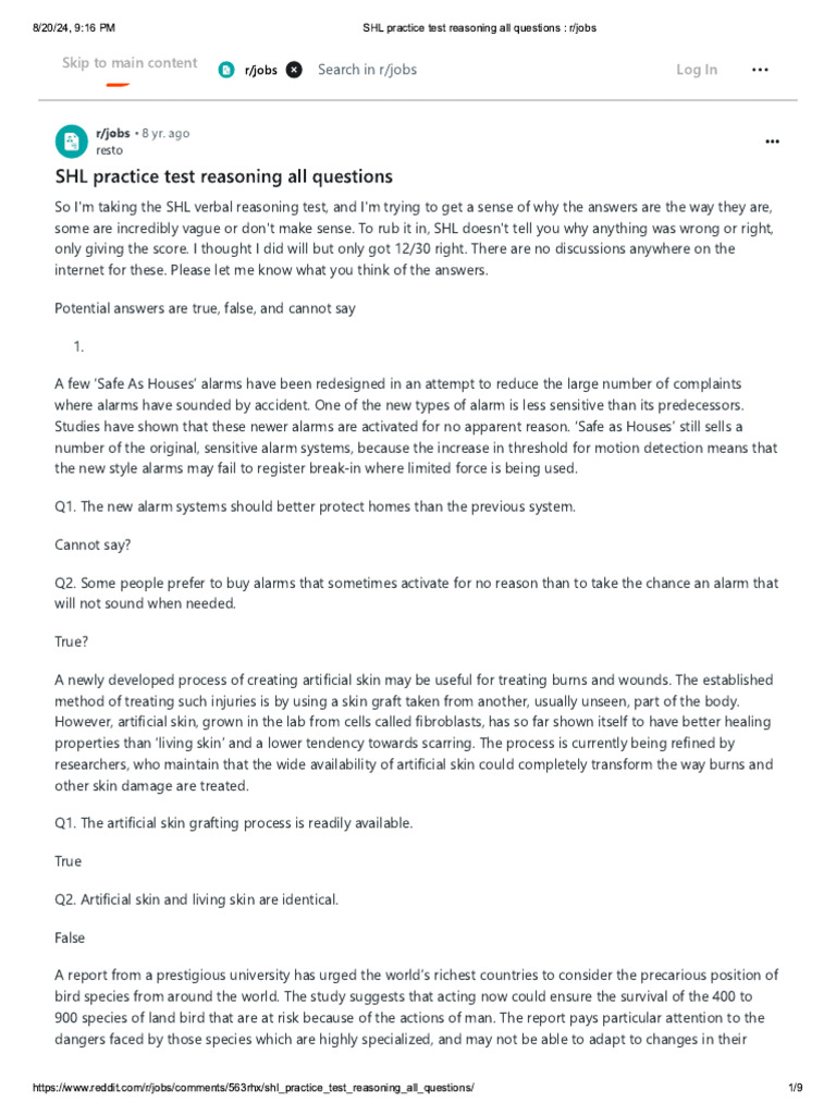 SHL Practice Test Reasoning All Questions - R - Jobs | PDF