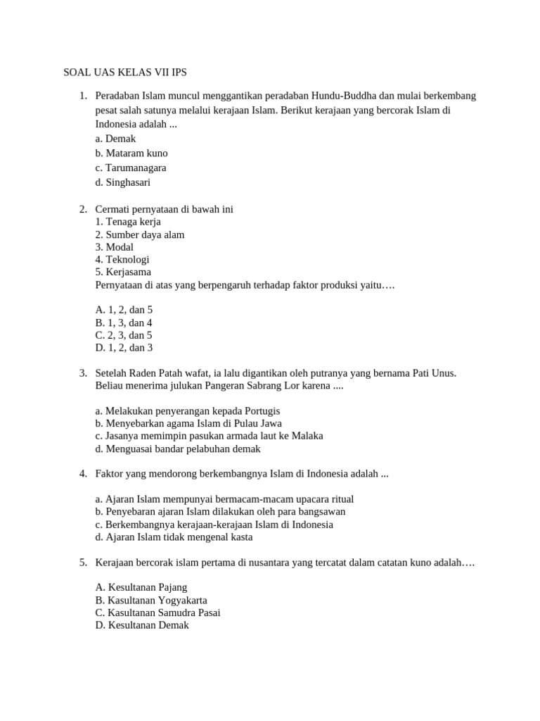 Soal UAS IPS Kelas VII tentang Sejarah Islam | PDF | Travel