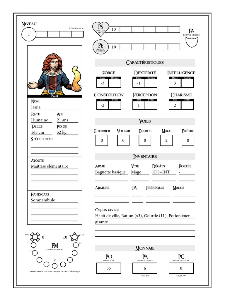 Character Sheet Jasna FR V2 | PDF