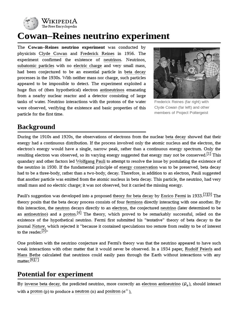 Cowan-Reines Neutrino Experiment | PDF