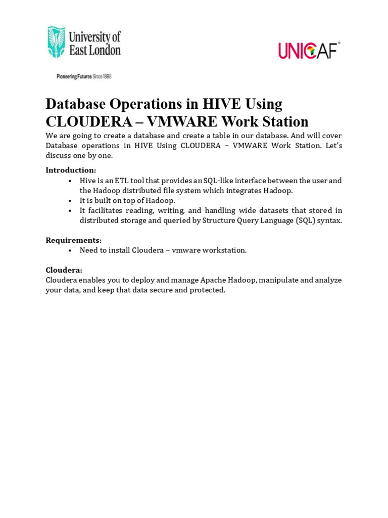 Database Operations in HIVE Using CLOUDERA | PDF