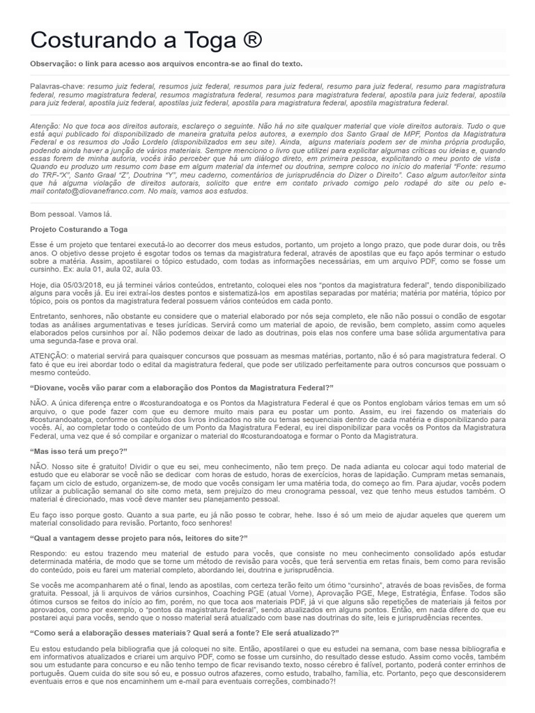 Costurando A Toga - Apostilas para Magistratura Federal - Diovane ...