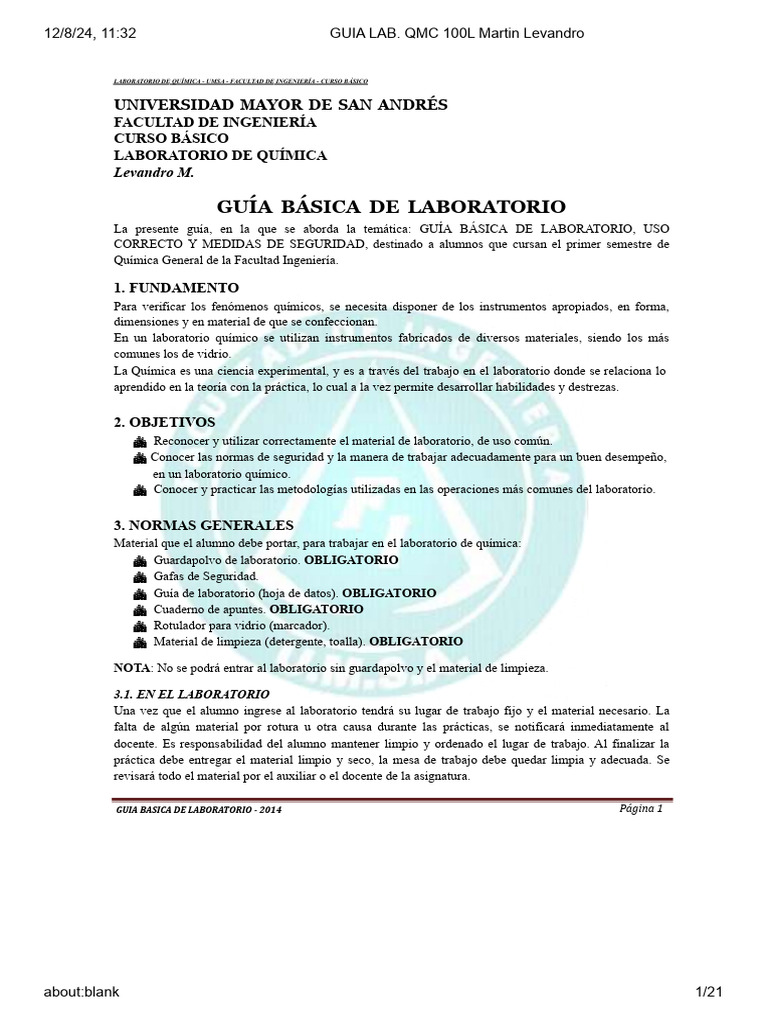 GUIA LAB. QMC 100L Martin Levandro | PDF | Laboratorios | Química