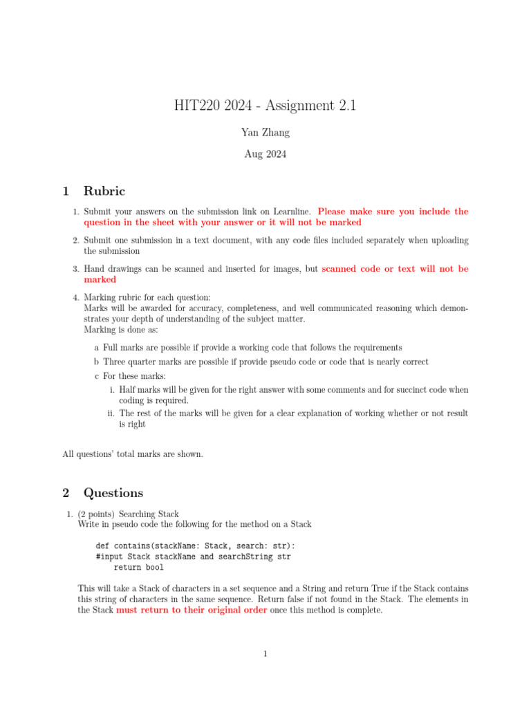HIT220 - 2024 Assignment - 2.1 | PDF