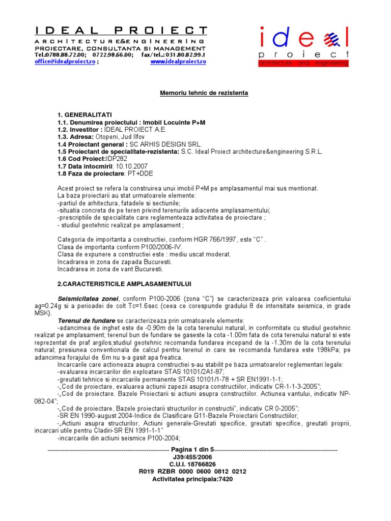 Memoriu Tehnic Rezistenta Model | PDF