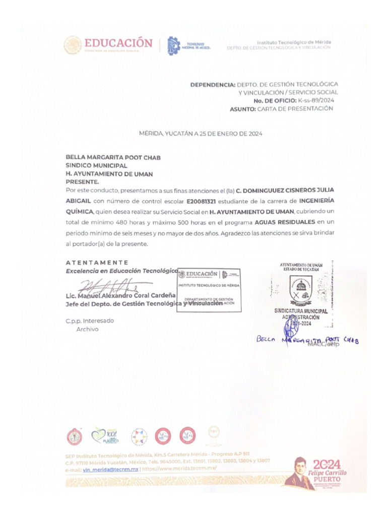 Carta de Presentación Firmada | PDF