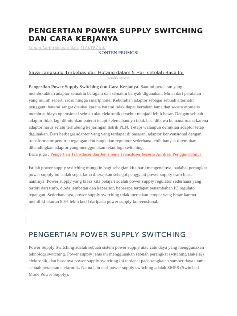 Pengertian Power Supply Switching Dan Cara Kerjanya Pdf
