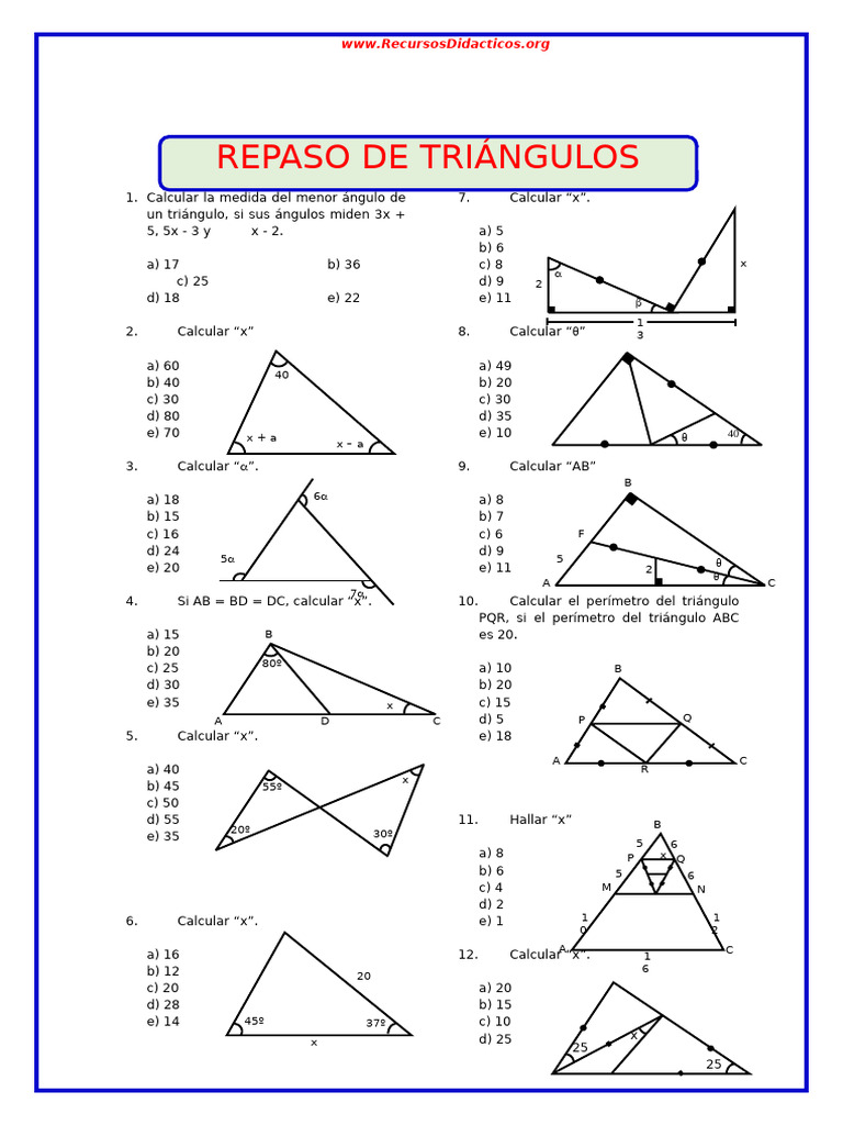 Triangulos Ejercicios para Segundo de Secundaria | PDF