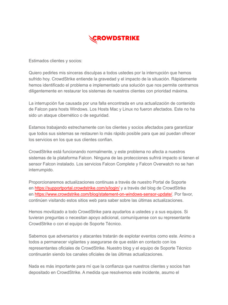 CrowdStrike Statement - ES-LA | PDF