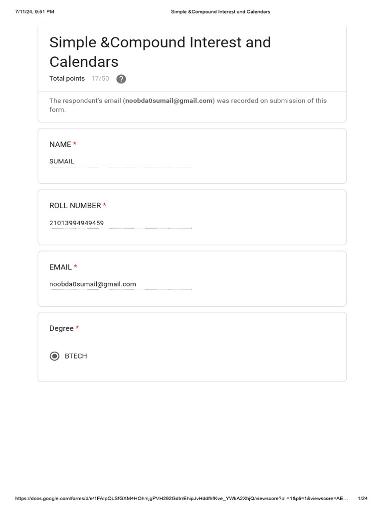 Simple &compound Interest and Calendars | PDF
