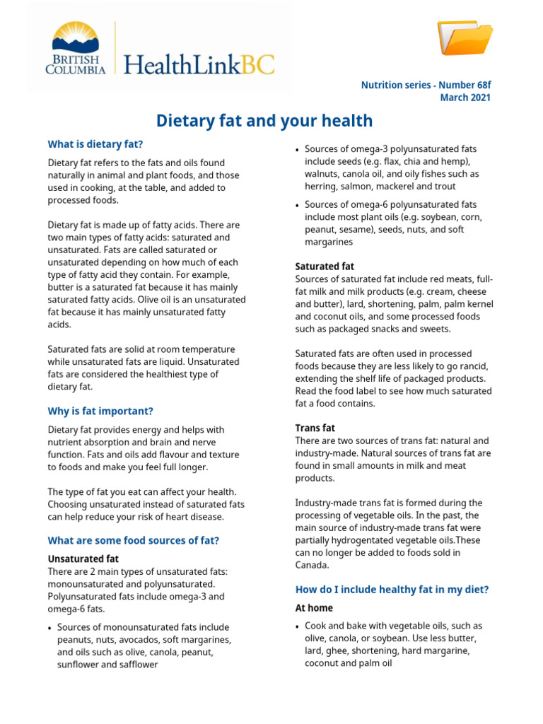 Dietary Fats and Your Health | PDF